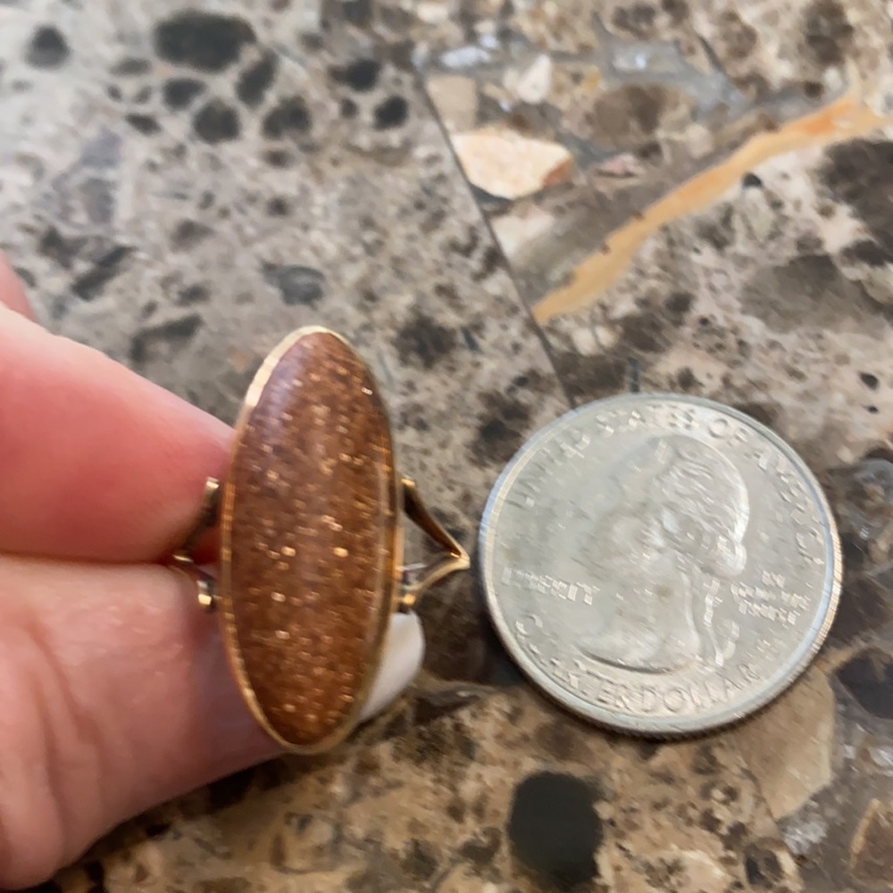 Antique 9ct Rose Gold, Sandstone Ring - Gem